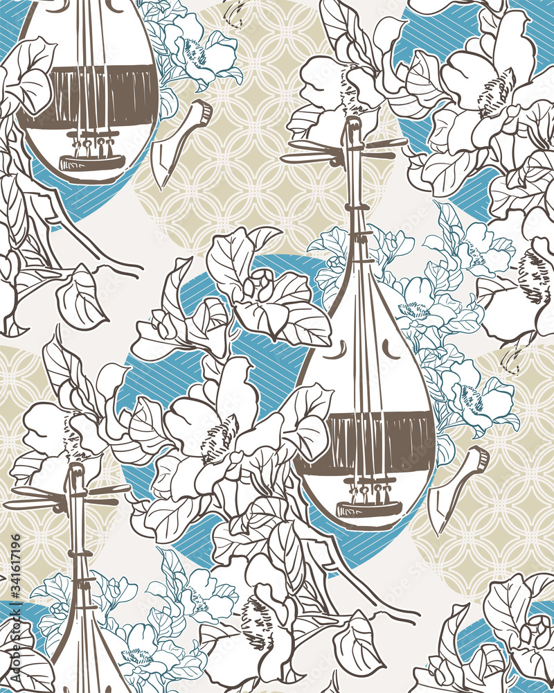 biwa vector sketch illustration line art japanese chinese oriental ...