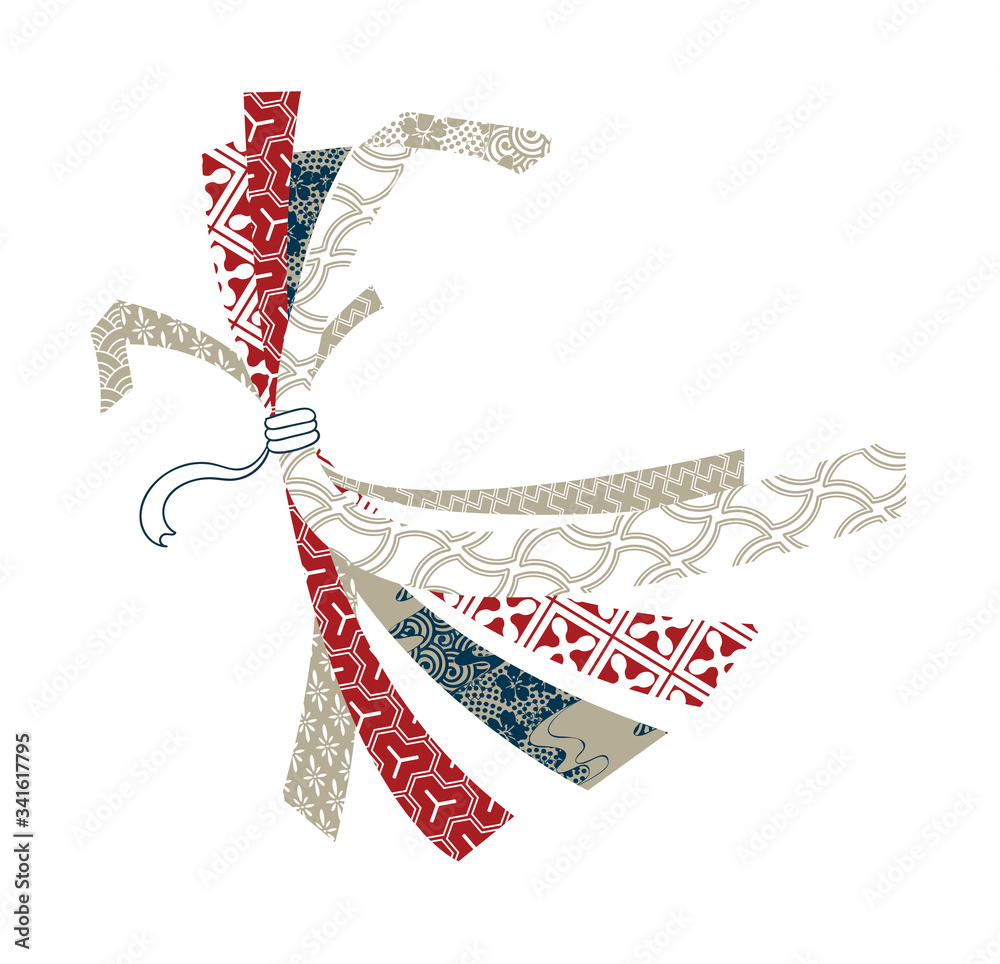 ribbon traditional geometric card kimono pattern vector sketch ...