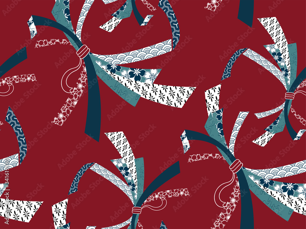 ribbon traditional geometric kimono seamless pattern vector sketch ...