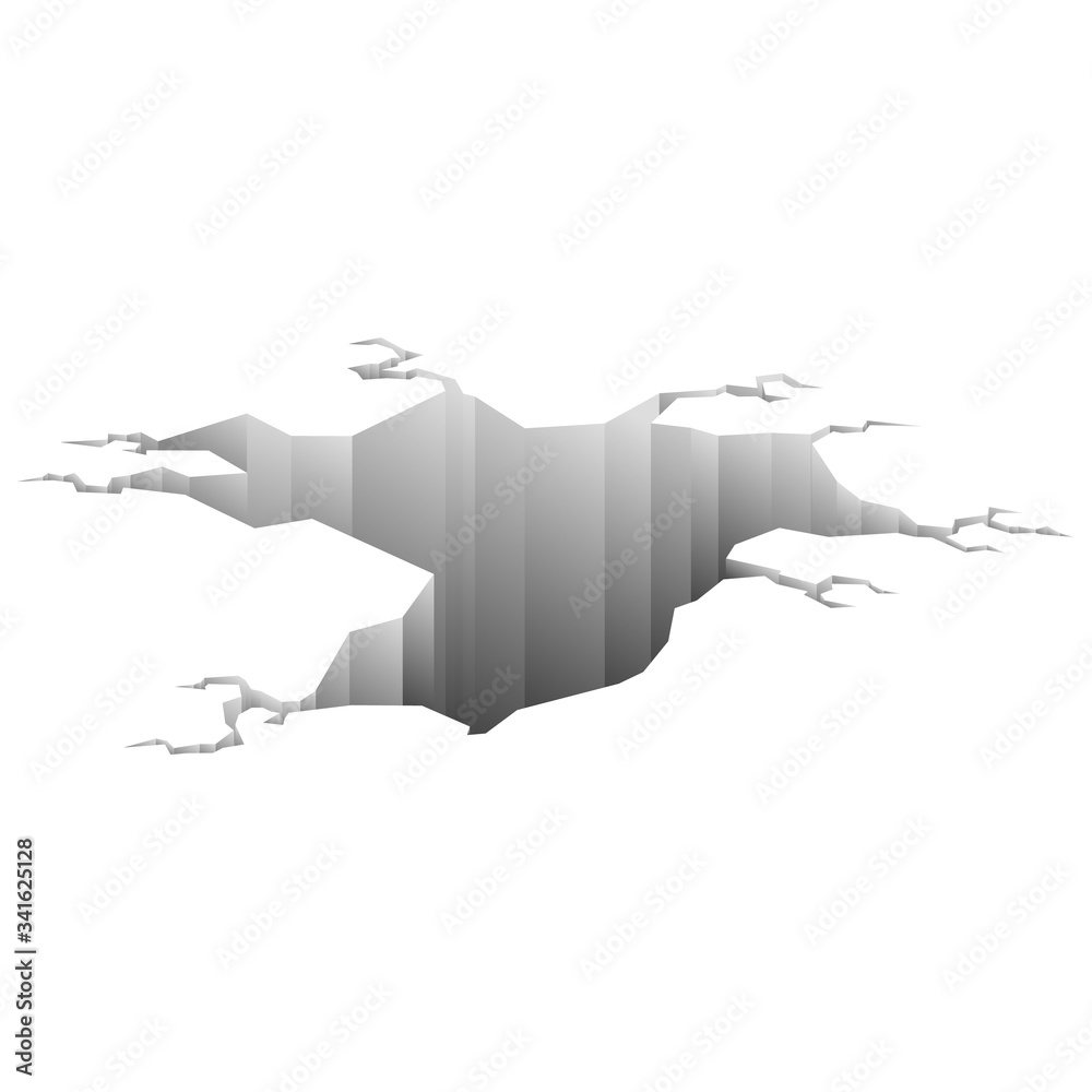 Earthquake crack. Hole in ground with cracking and earth destruction ...