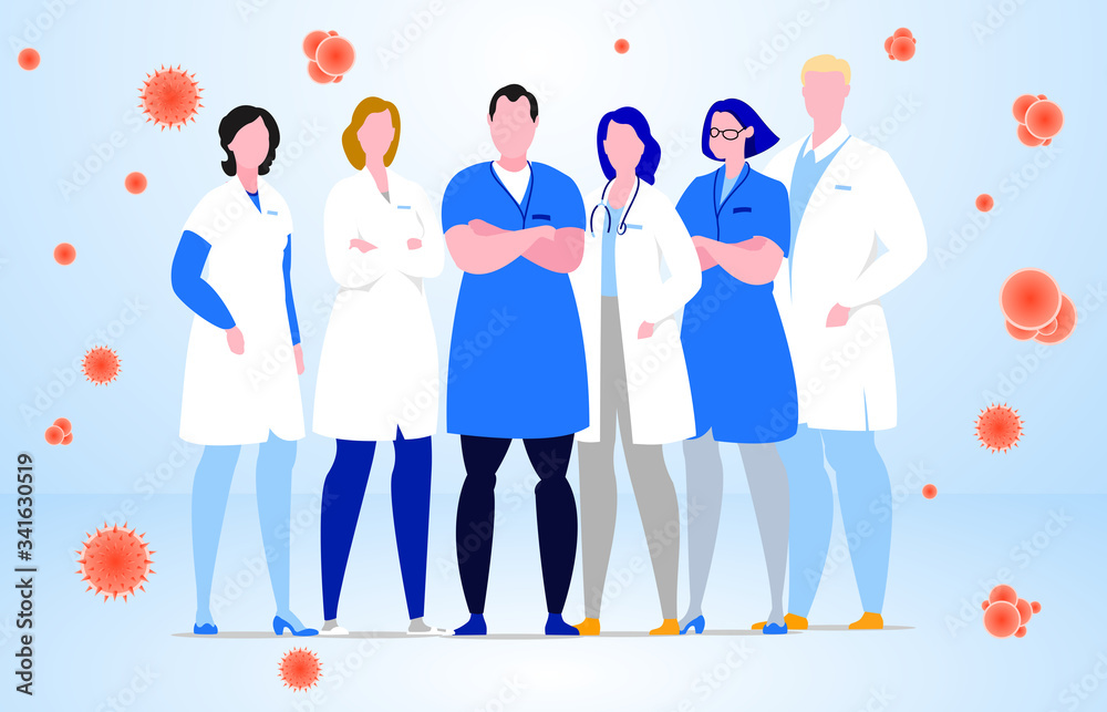 Group of hospital medical staff standing together. Various male and ...