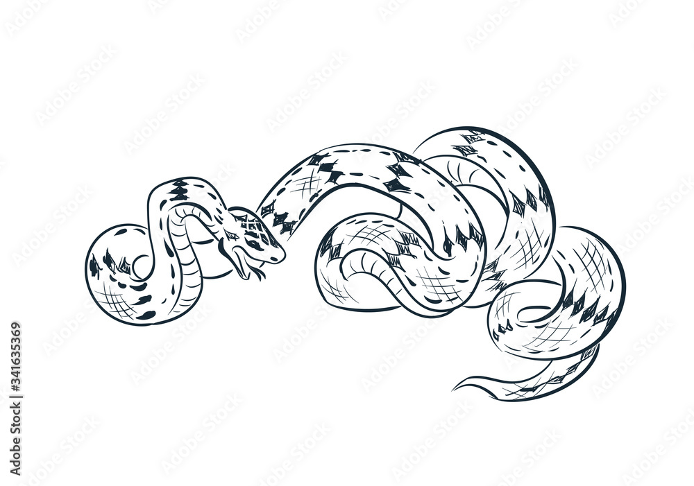 snake sketch vector japanese chinese design isolated elements Stock ...