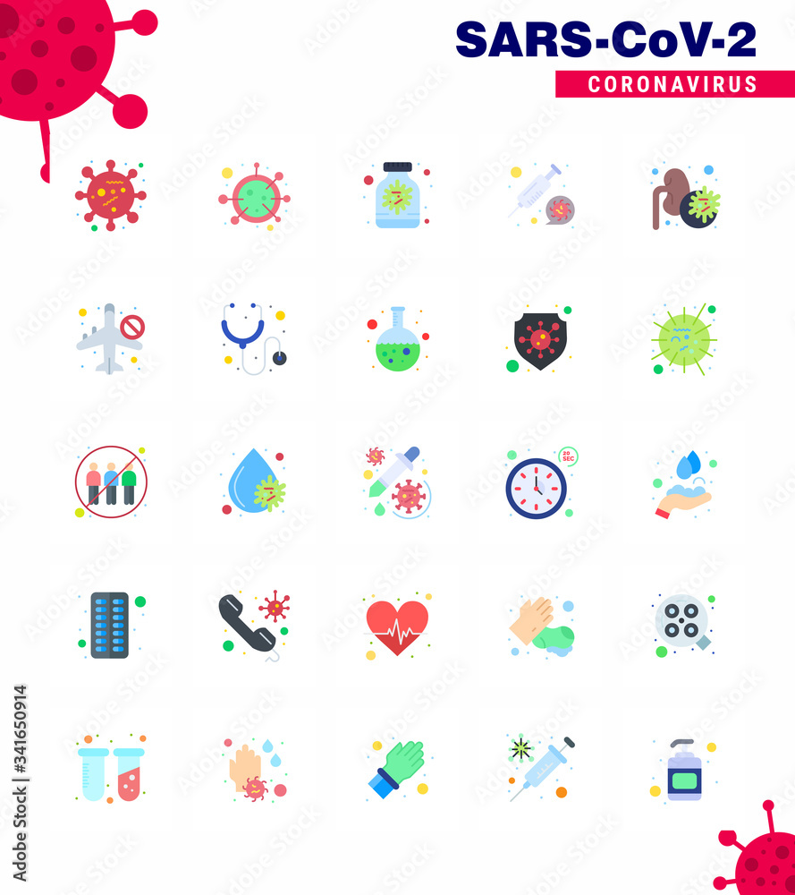 Novel Coronavirus 2019-nCoV. 25 Flat Color icon pack disease, syring, microorganism, medicine ...