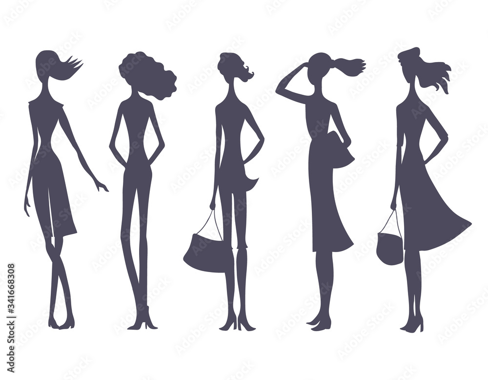 Fashion women. Drawing outline model set. Stock Vector | Adobe Stock