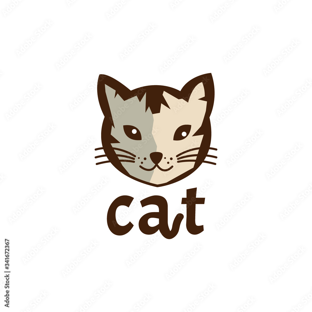 Cute vector cat cartoon logo template. Vector flat linear illustration and logo design template ...