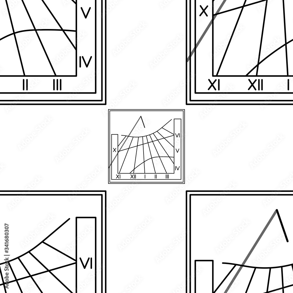 Seamless pattern - sundial icon. Sun clock. Outline of antique sundial ...