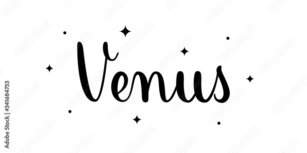 Venus. Handwritten name of the planet isolated on white background ...