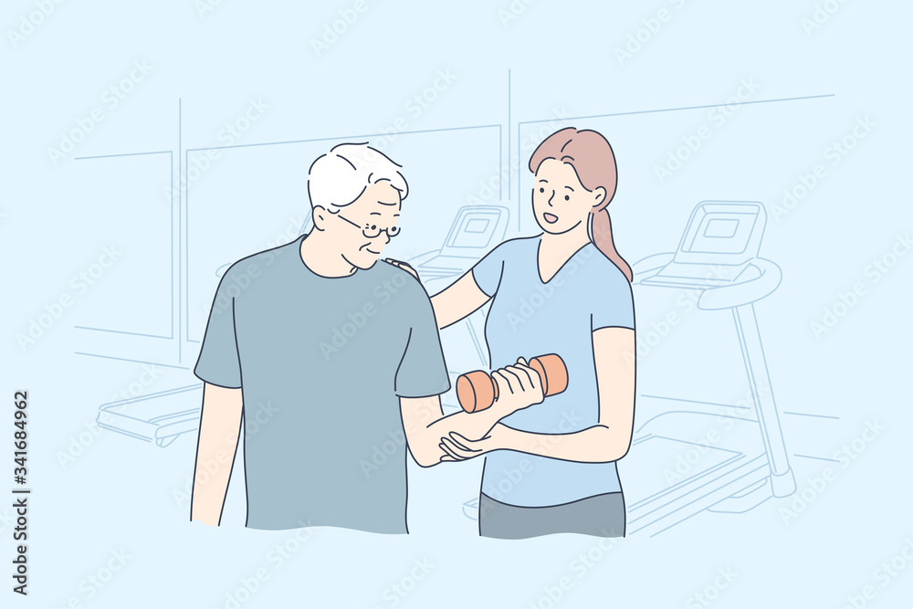 Training, sport, fitness, support concept. Cartoon characters Young ...