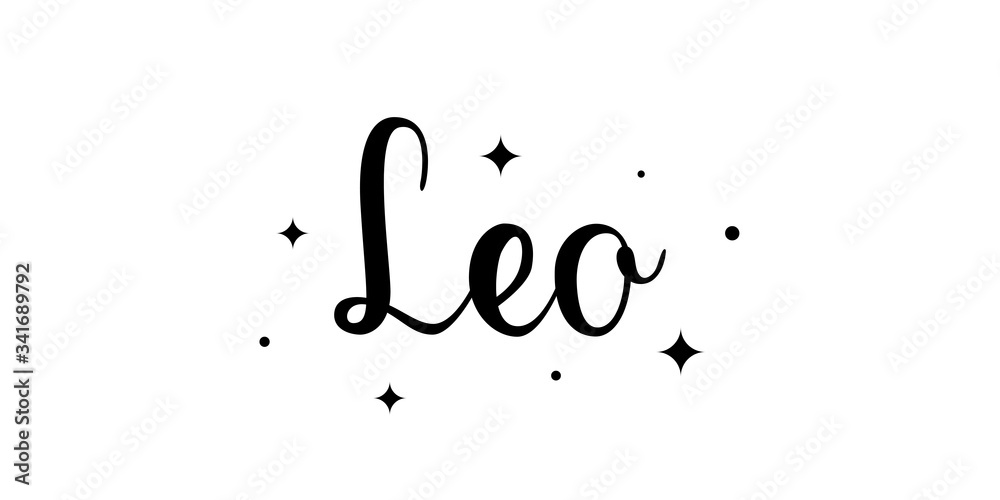 Leo. Handwritten name of sign of zodiac. Modern brush calligraphy style ...
