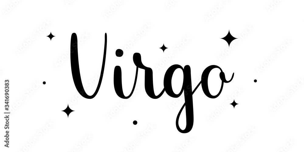 Virgo. Handwritten name of sign of zodiac. Modern brush calligraphy ...