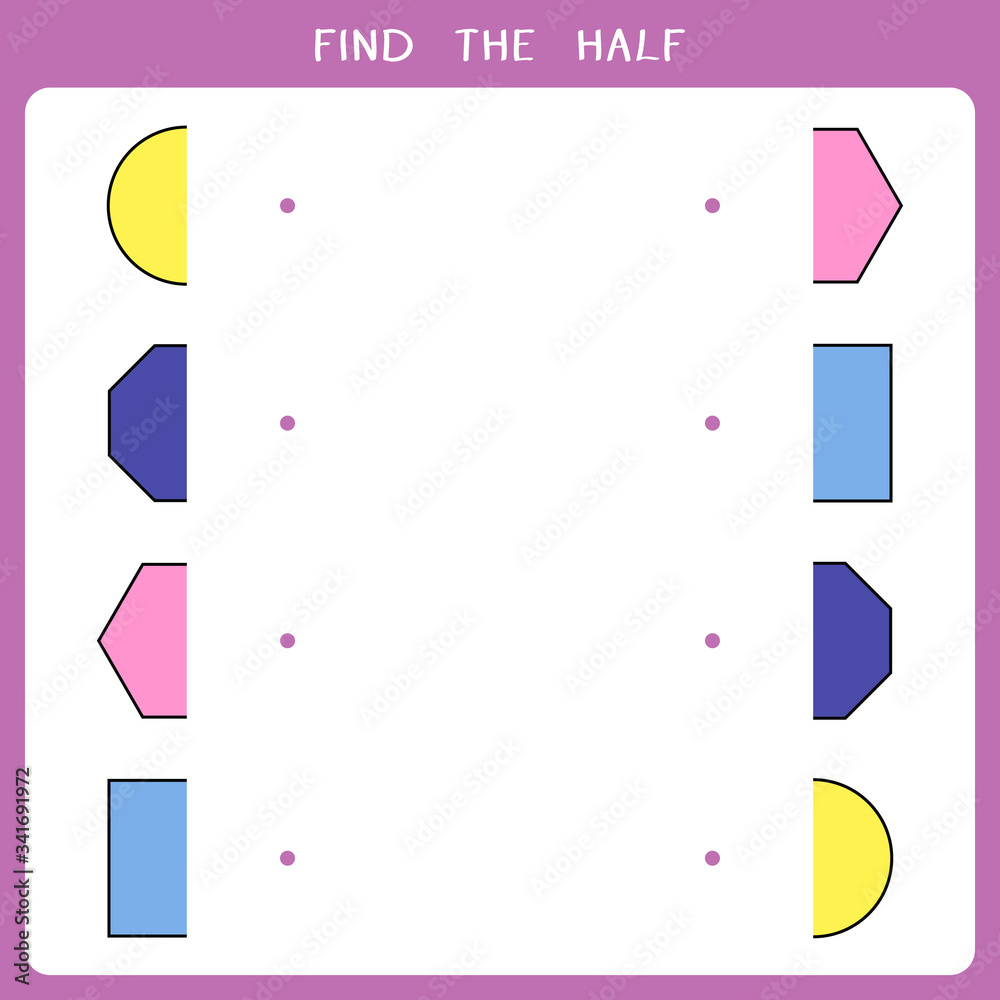 Find the half for object. Worksheet of simple educational game for kids ...
