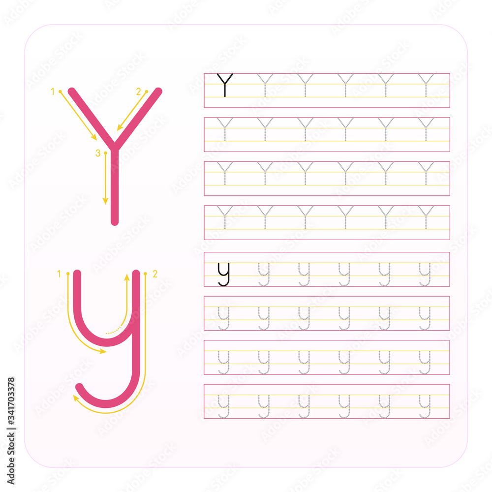 Writing practice letter Y printable, kindergarten kids to improve basic ...