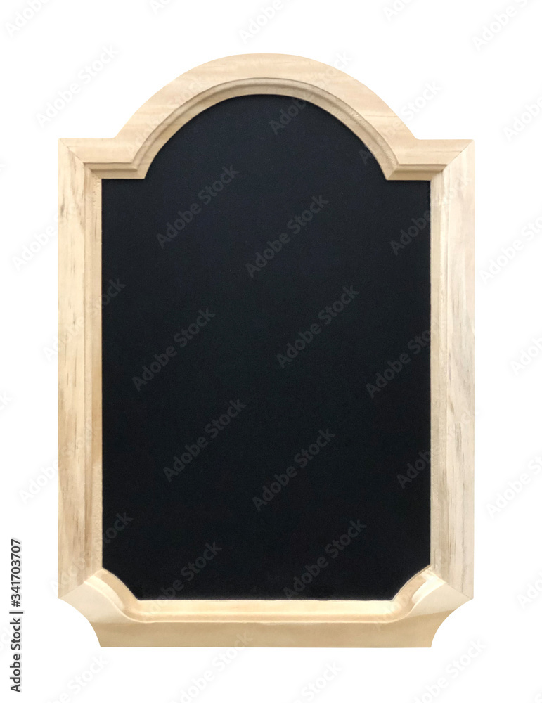 Black vertical blank chalkboard with wooden frame isolated on white ...