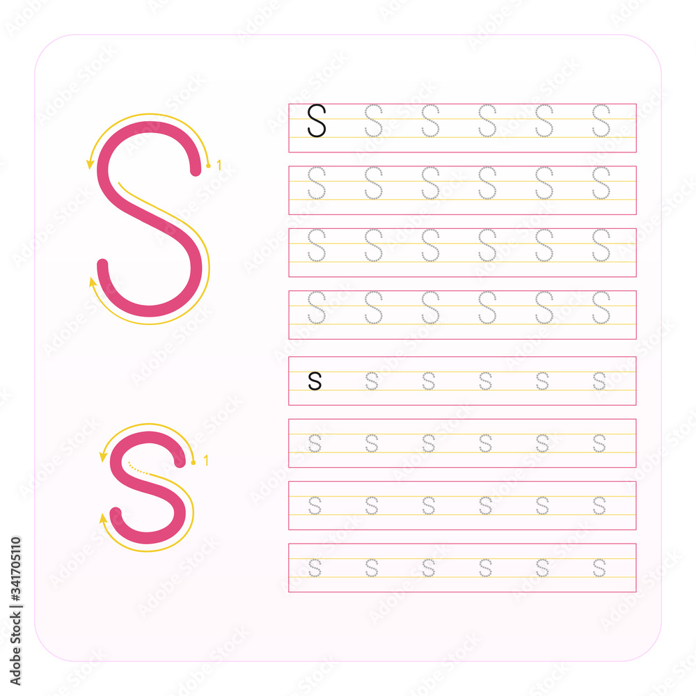 Writing practice letter S printable, kindergarten kids to improve basic ...
