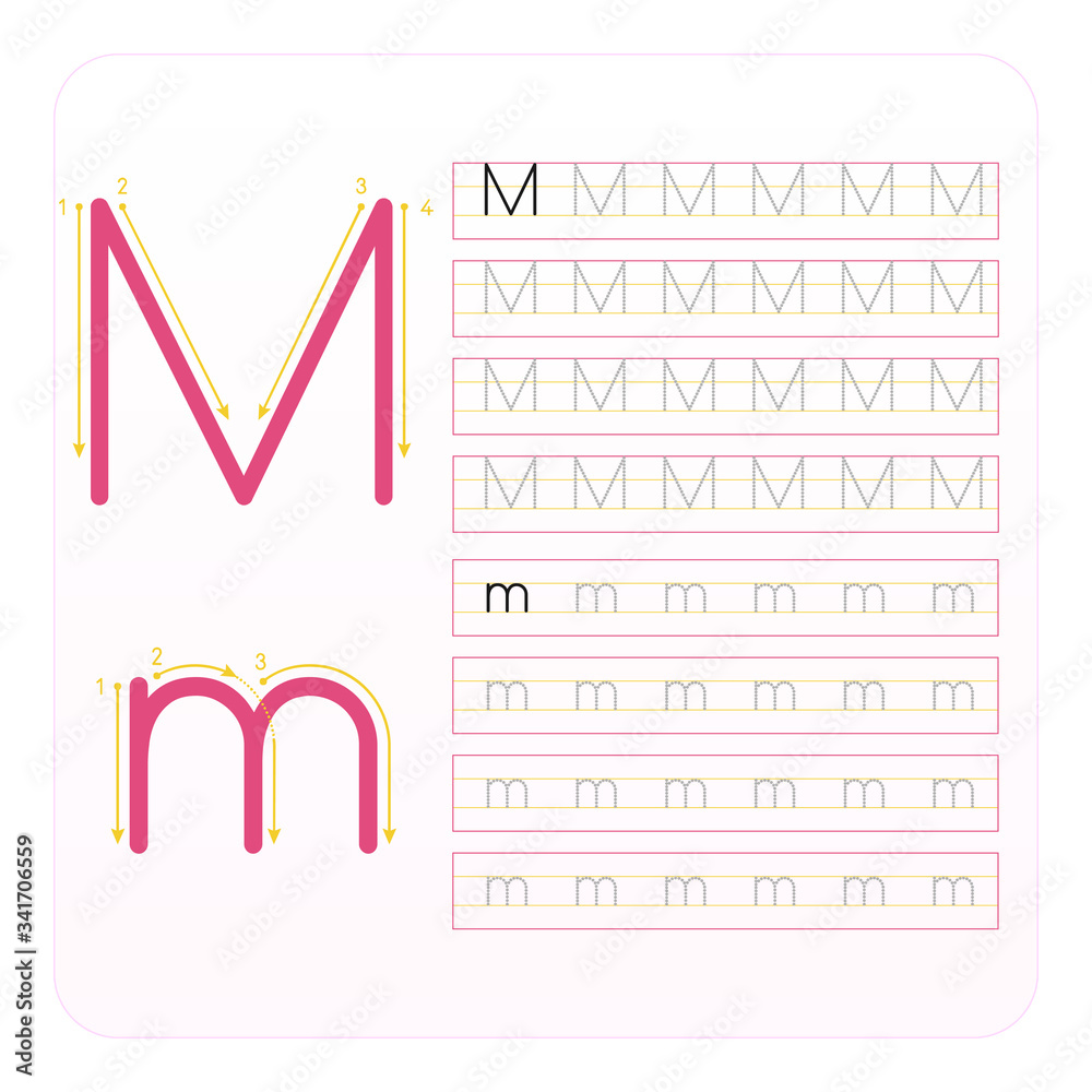 Writing practice letter M printable, kindergarten kids to improve basic ...