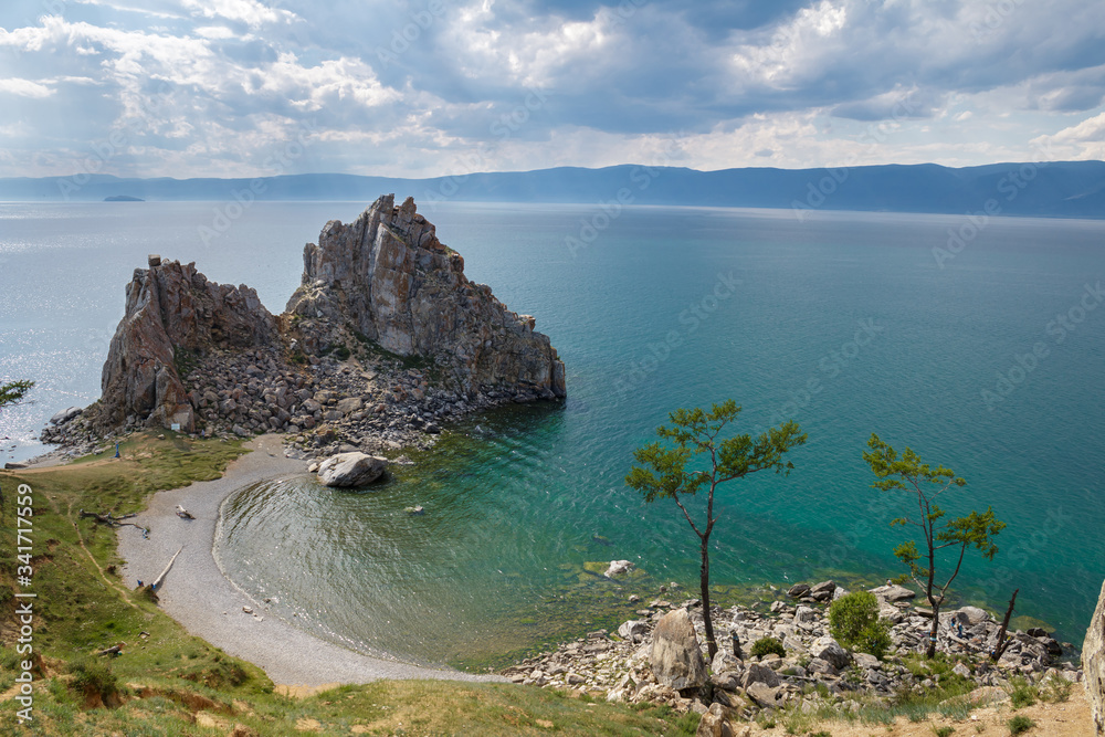 Shamanka rock, Cape Burhan on Olkhon island on lake Baikal Stock Photo ...