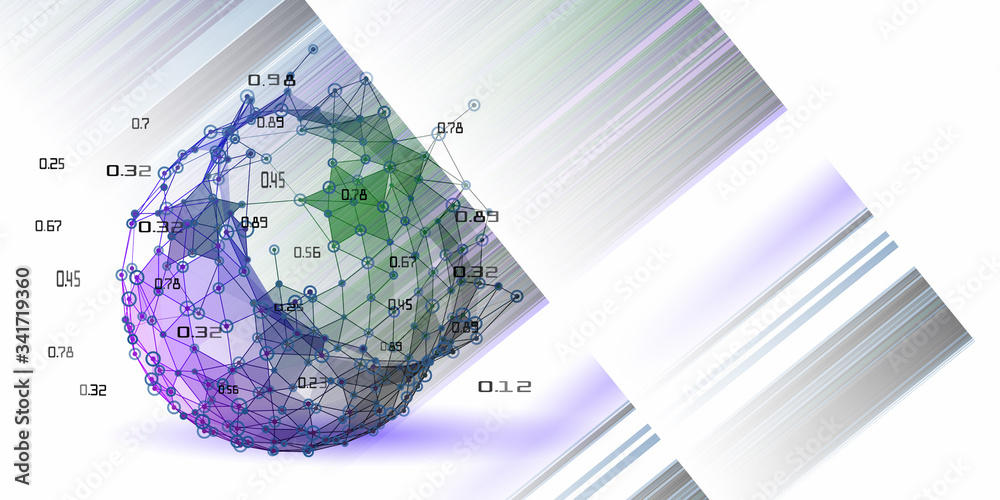 Abstract spherical polygonal structure with blurred lines and data ...