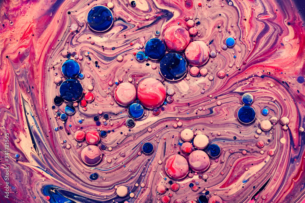 Colourful acrylic bubbles.Fluid art marble texture. Backdrop abstract ...