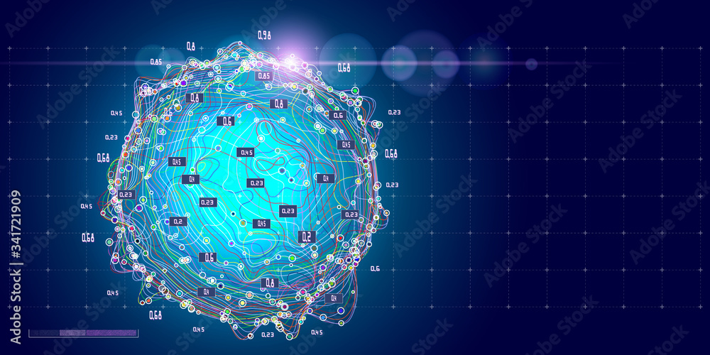 Big data. Abstract concept of layered analysis curve paths data. Noise ...