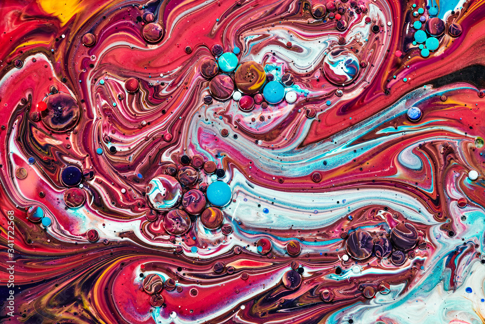 Colourful acrylic bubbles.Fluid art marble texture. Backdrop abstract ...