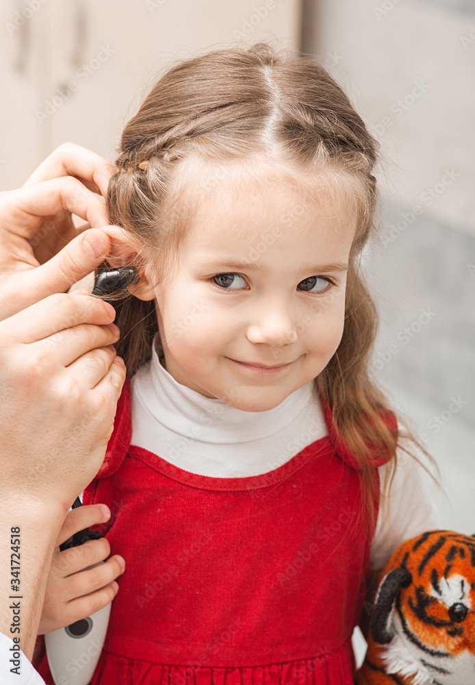 hearing test, Tympanometry. Beautiful little patient childl in ...