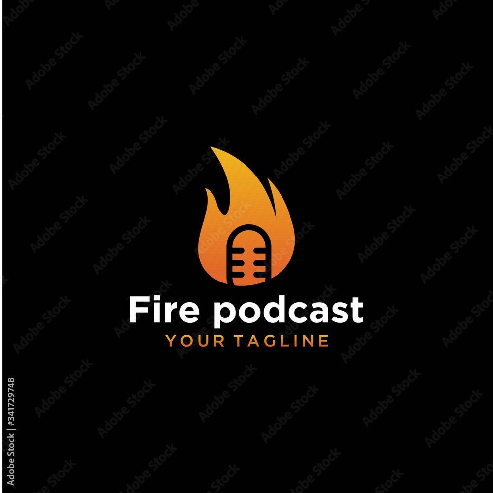 Fire and podcast in negative space logo design template Premium Vector ...