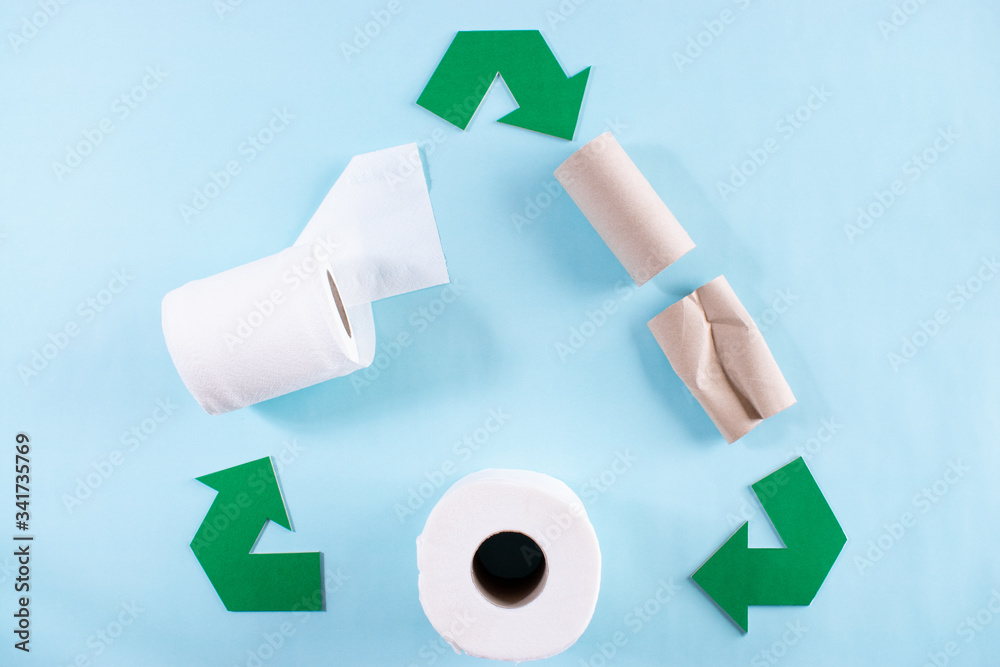 Toilet papers and recycling symbol with arrows. Recycle papers. World ...