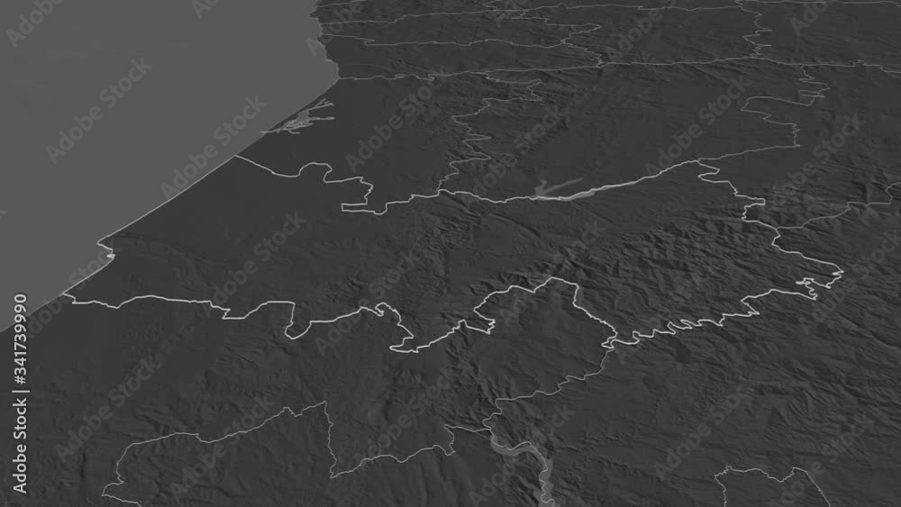 Coimbra, district with its capital, zoomed and extruded on the bilevel ...