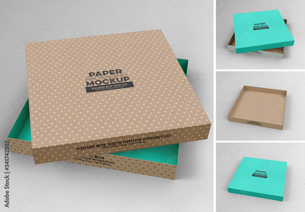 Medium Square Box and Lid with 2 Views Mockup Stock Template | Adobe Stock