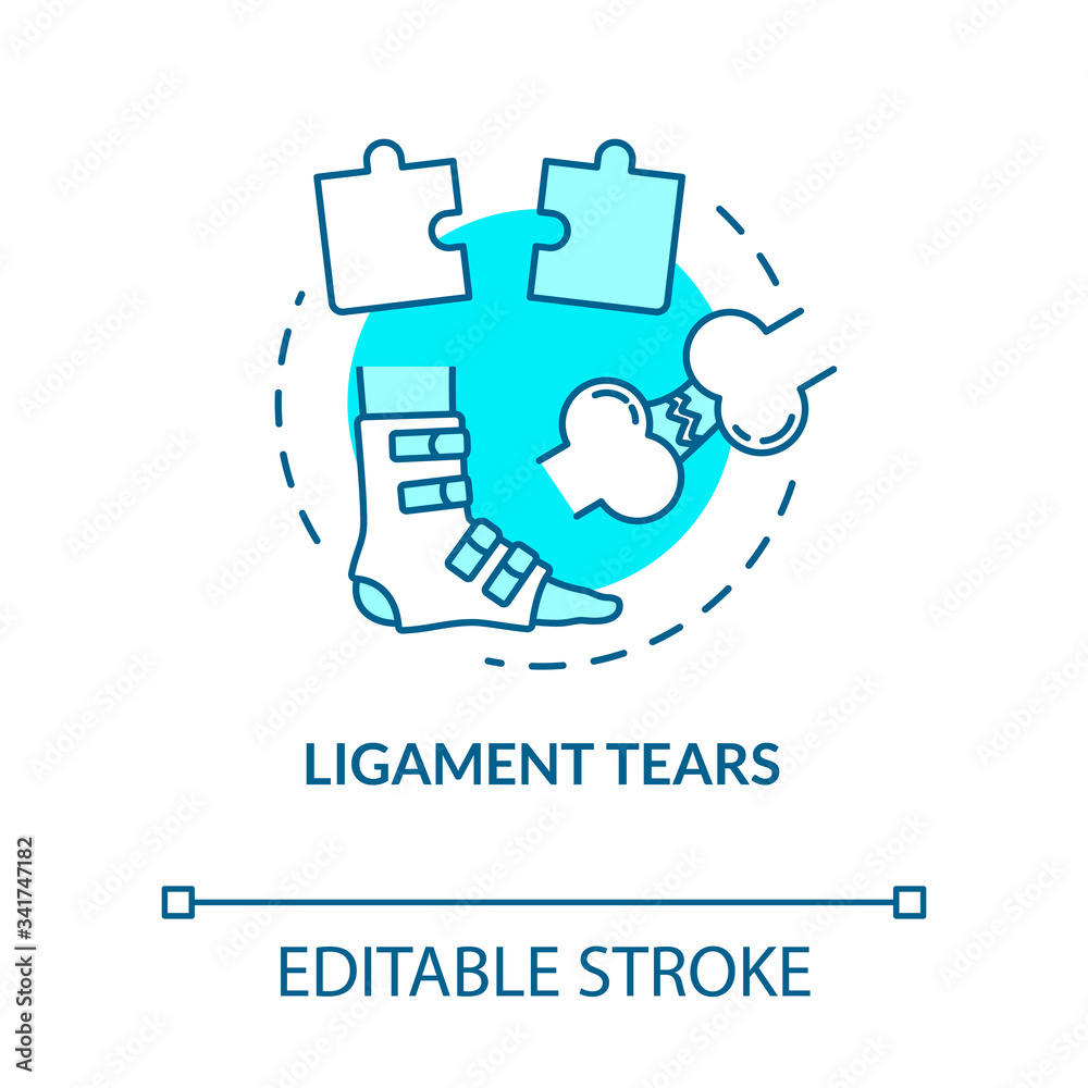 Ligament tears, tendon rupture concept icon. Muscle injury first aid ...