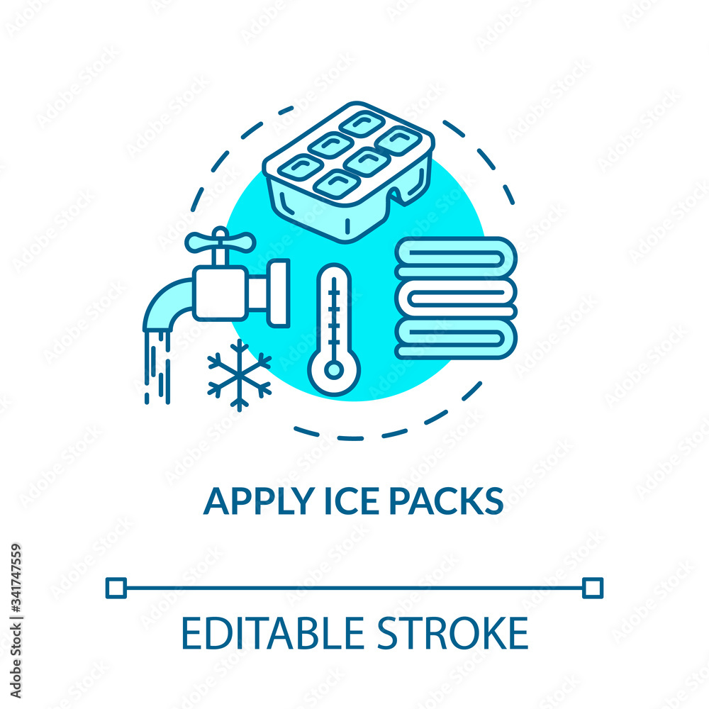 Ice cubes, first aid item concept icon. Traumatism ambulance, hematoma ...