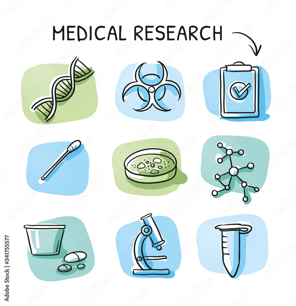 Set of different icons of genes, diseases and treatment, for medical ...