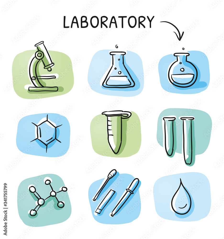 Set of different laboratory and science icons, for info graphics on ...