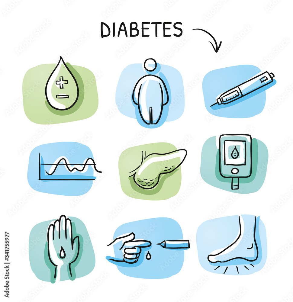 Set of different diabetes and blood sugar measurement icons, for ...