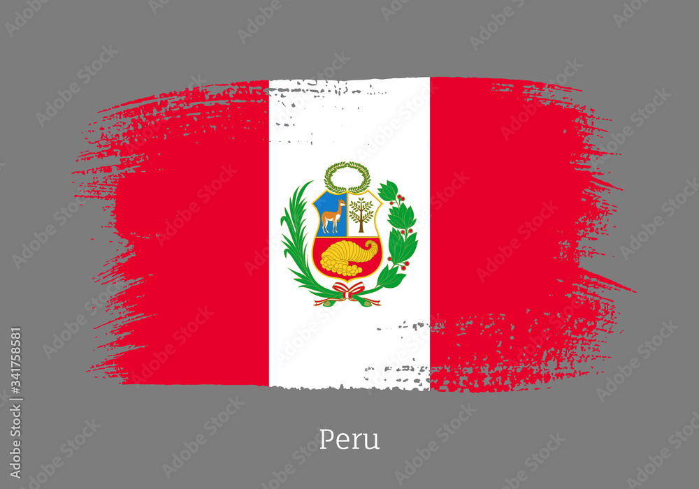 Peru republic official flag in shape of paintbrush stroke. Peruvian ...