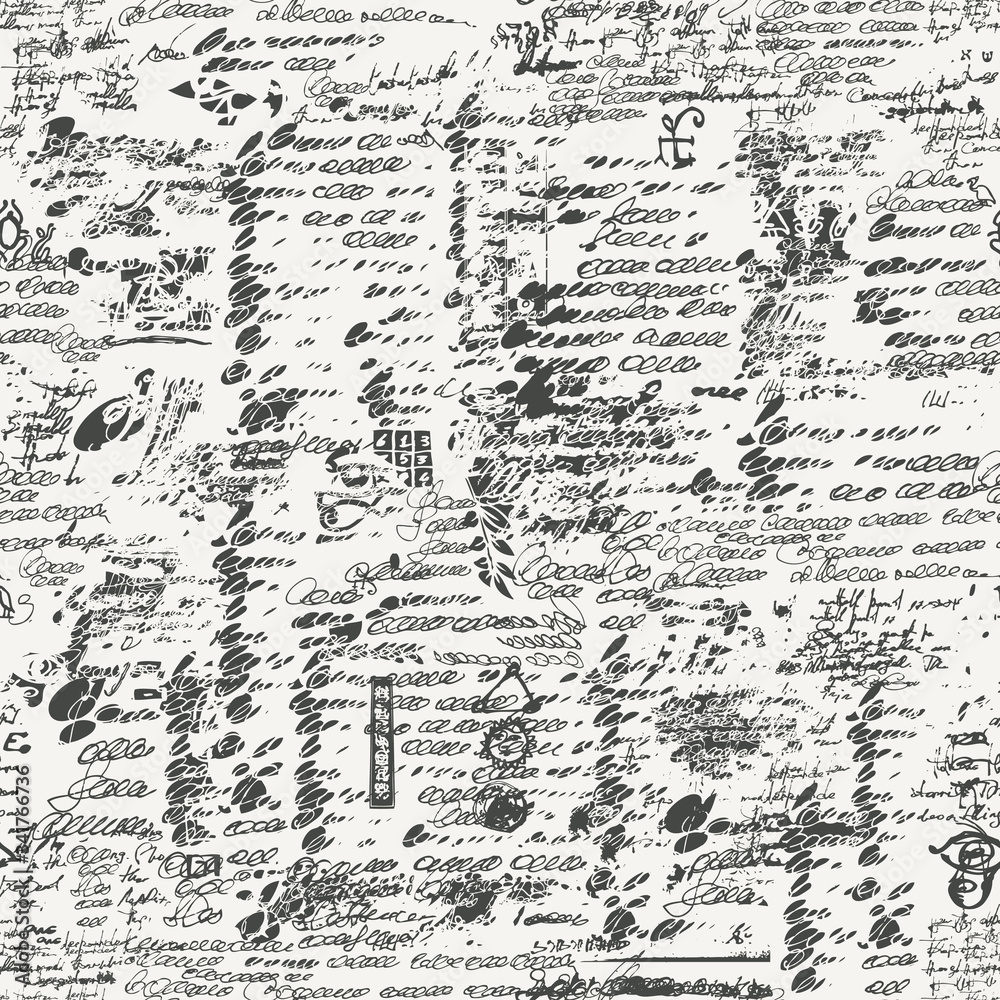Vector seamless pattern with unreadable handwritten text in retro style ...