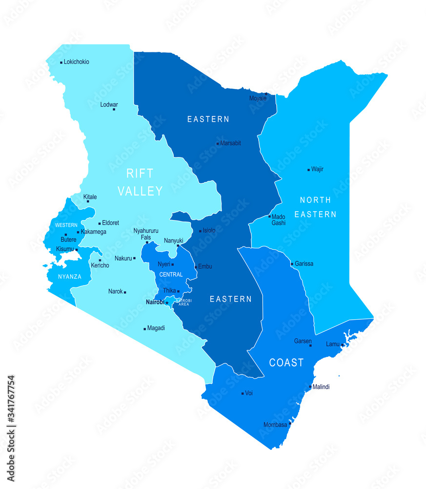 Kenya map. Cities, regions. Vector Stock Vector | Adobe Stock
