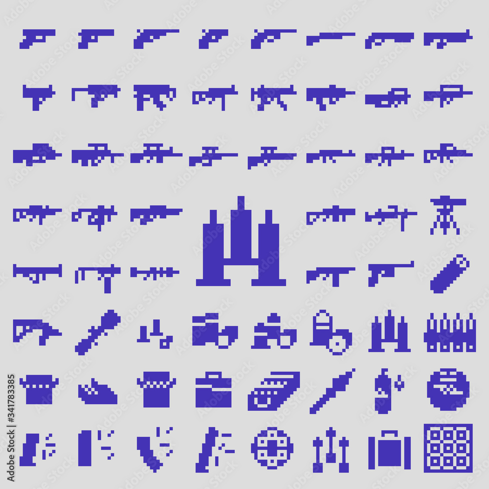 Pixel Art Guns & Ammo Flat Icon Pack Stock Vector | Adobe Stock