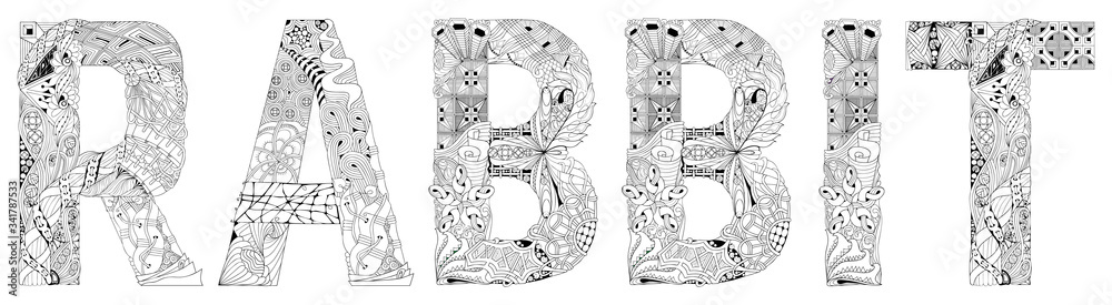 Word rabbit. Vector zentangle object for coloring Stock Vector | Adobe ...