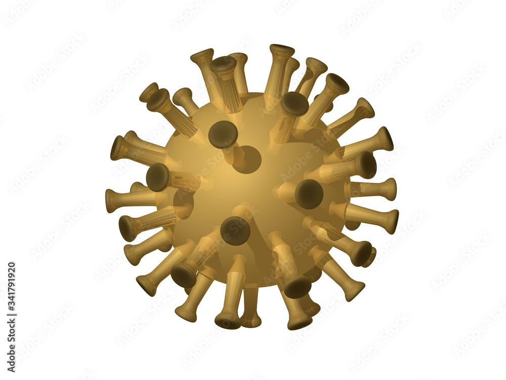 Gold CORONA virus illustration having sticky arms around the body with ...