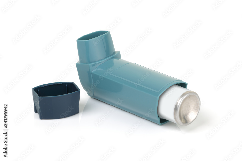 Asthma inhaler on a white background with light reflection Stock Photo ...