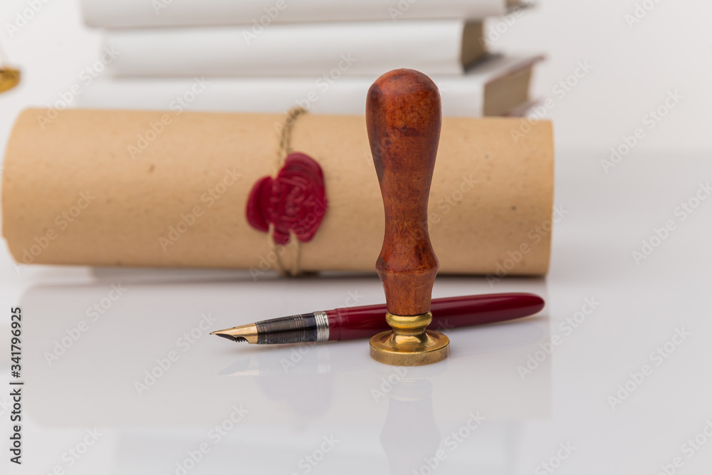 Notary's public pen and stamp on testament and last will. Notary public ...