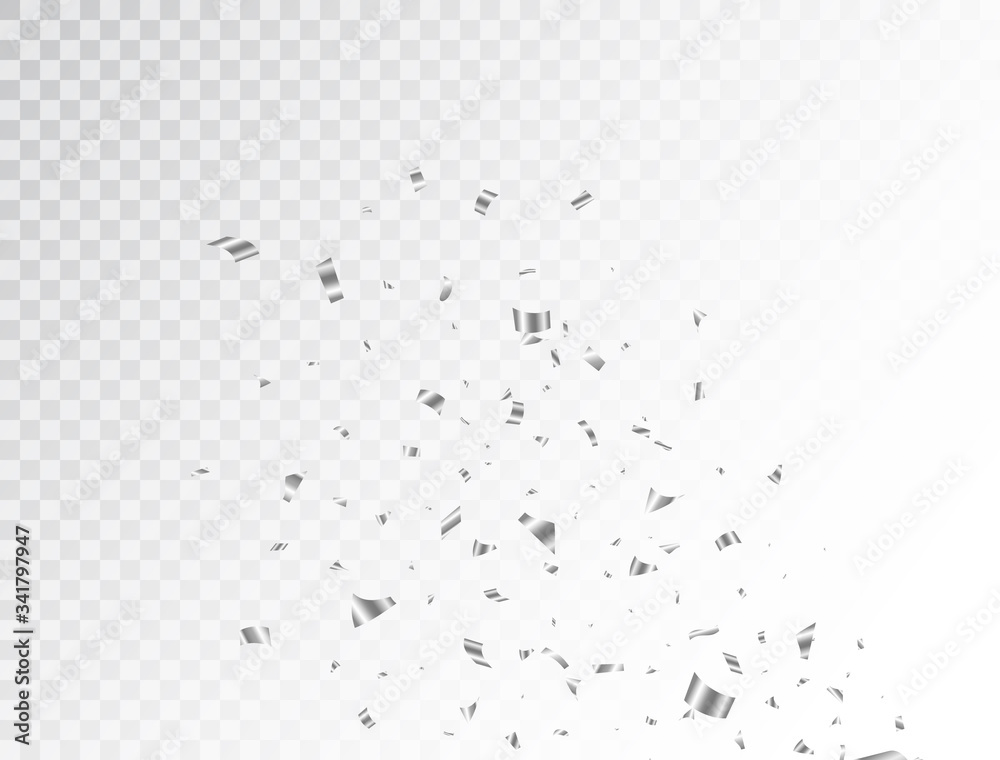 Silver confetti explosion on transparent background. Bright festive ...