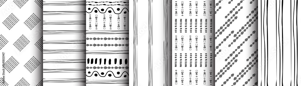 Set white and black simple seamless pattern. Vector texture native ...