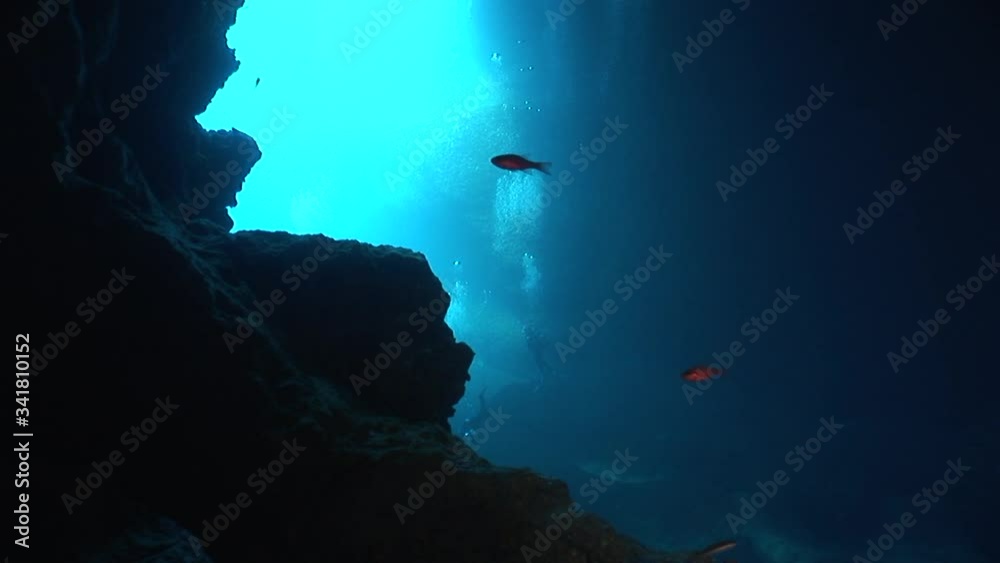 cave diving underwater ocean scenery with blue waters scuba divers to ...