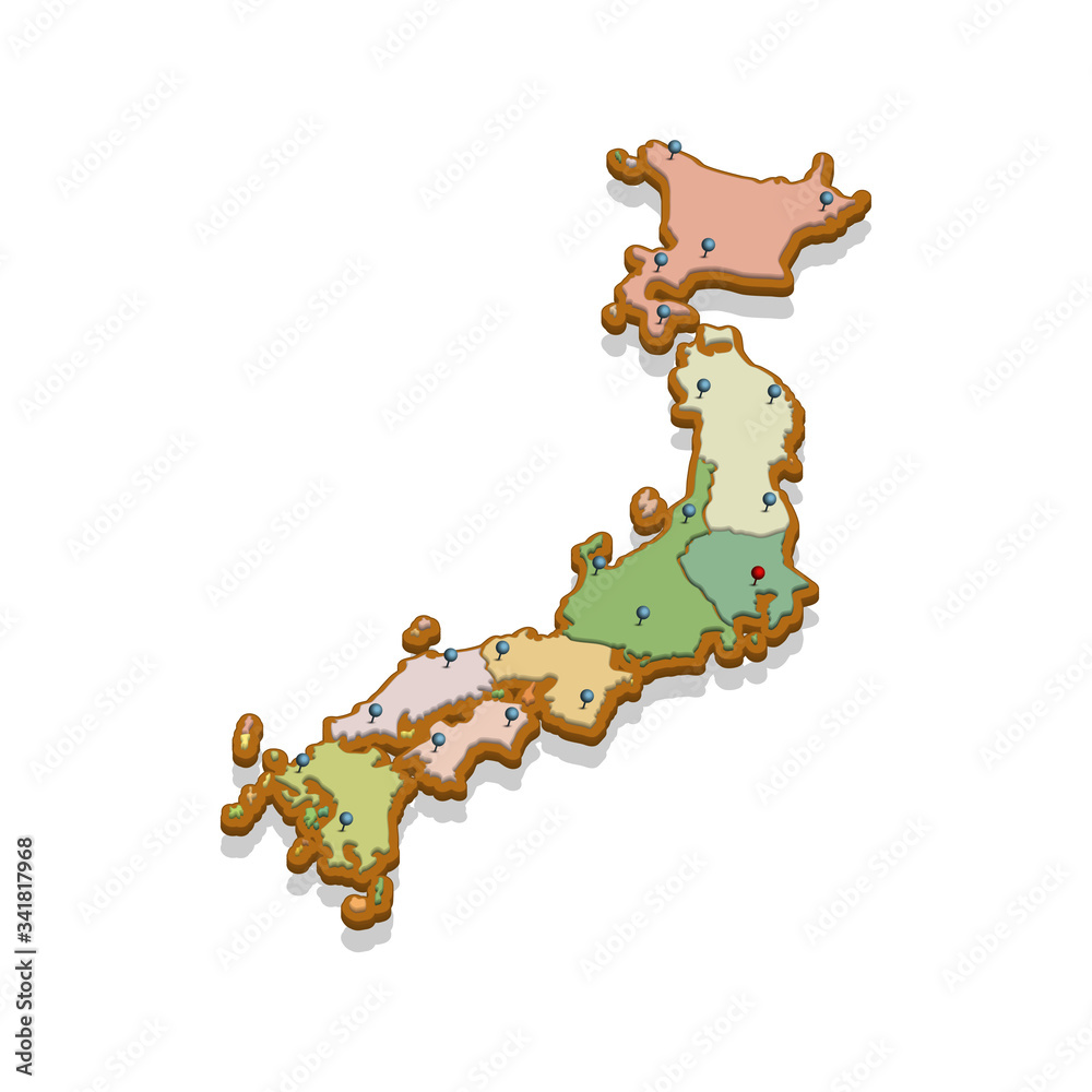 Isometric 3D map of the Japan. Isolated political country map in ...