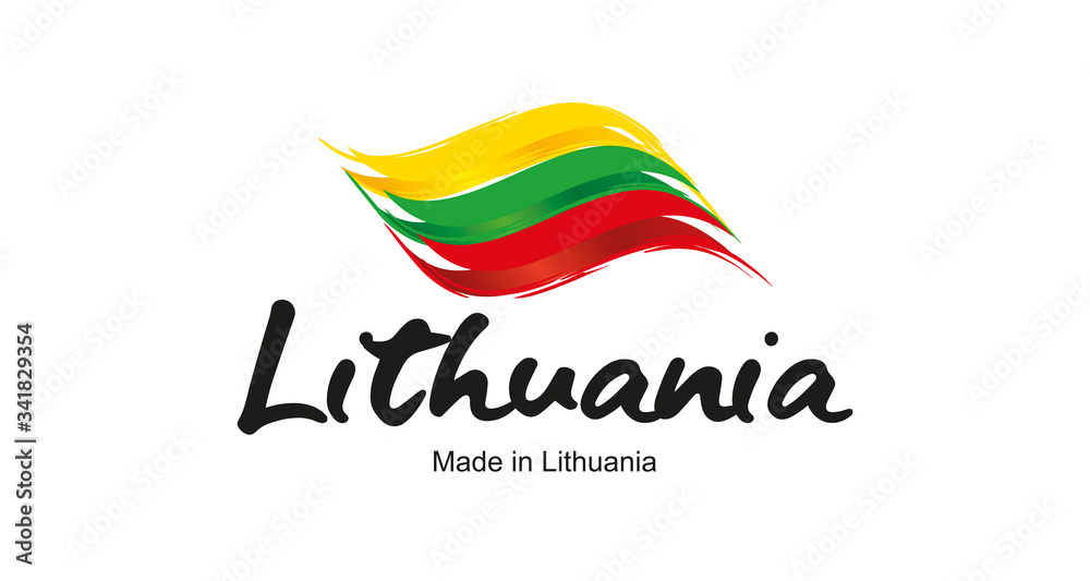 Made in Lithuania handwritten flag ribbon typography lettering logo ...