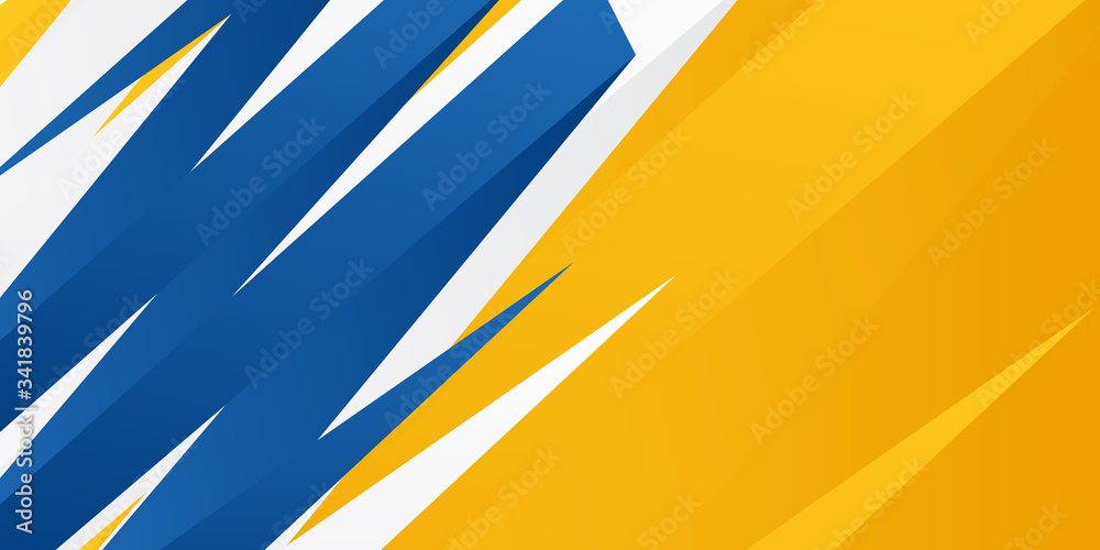 3D bright blue orange yellow banner background graphic with sharp brush ...
