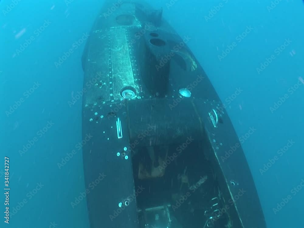 real submarine underwater at the bottom of ocean water blue water ...