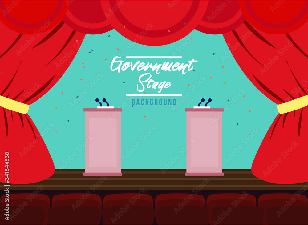 Two Parliament podium with stage. Two Politician podium with blue ...